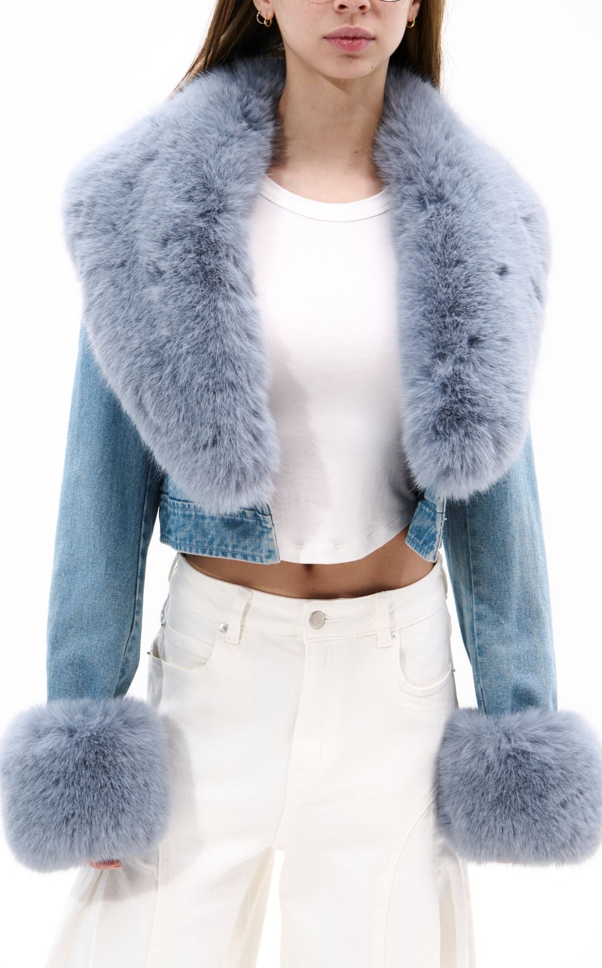 GISELE-DENIM FAUX FUR JACKET | AZALEA WANG