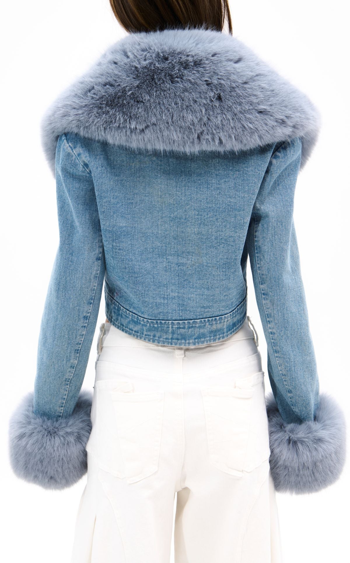 GISELE-DENIM FAUX FUR JACKET | AZALEA WANG