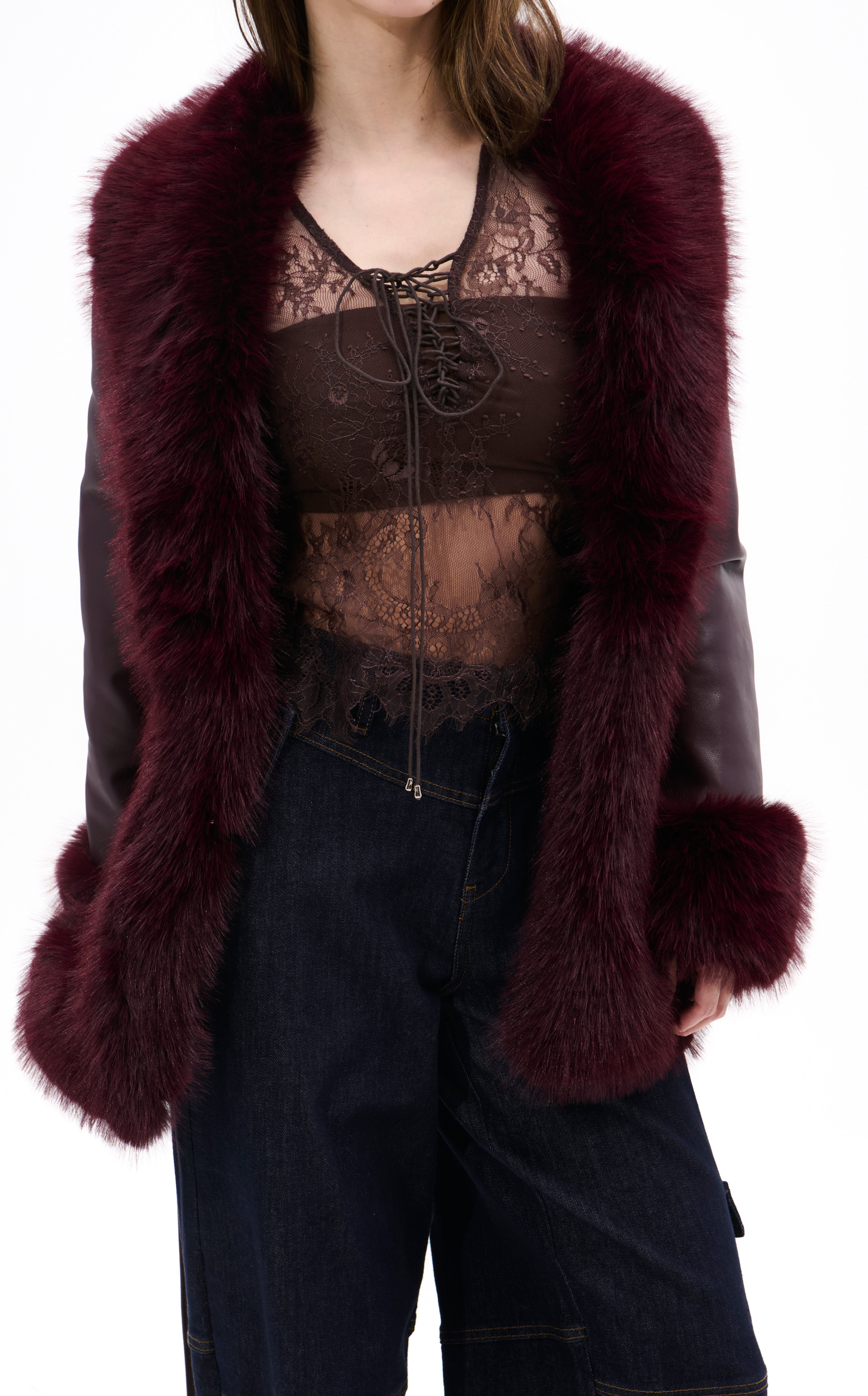 KENZY-BURGUNDY FAUX FUR JACKET | AZALEA WANG