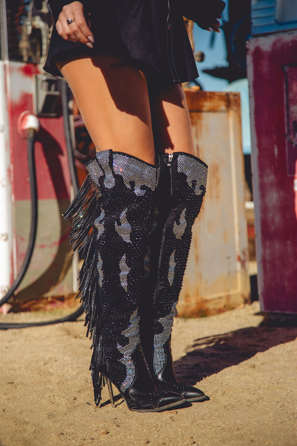 CREWE-BLACK FRINGE THIGH BOOT | AZALEA WANG