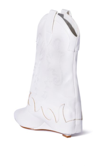 SEA-WHITE FOLD-OVER WEDGE WESTERN BOOTIE | AZALEA WANG
